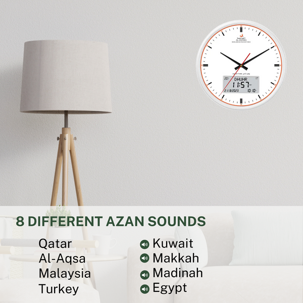 AzanClk Large Round Wall Automatic Athan Muslim Prayer Clock for USA a ...